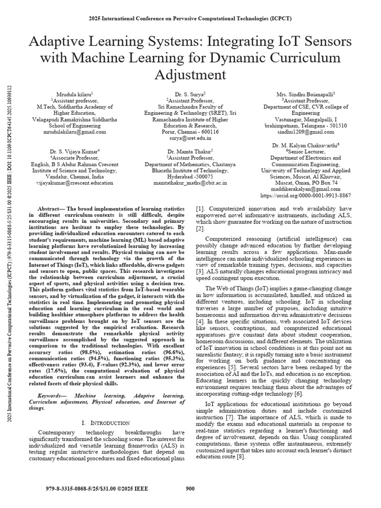 Adaptive Learning Systems Integrating IoT Sensors With Machine Learning For Dynamic Curriculum ...
