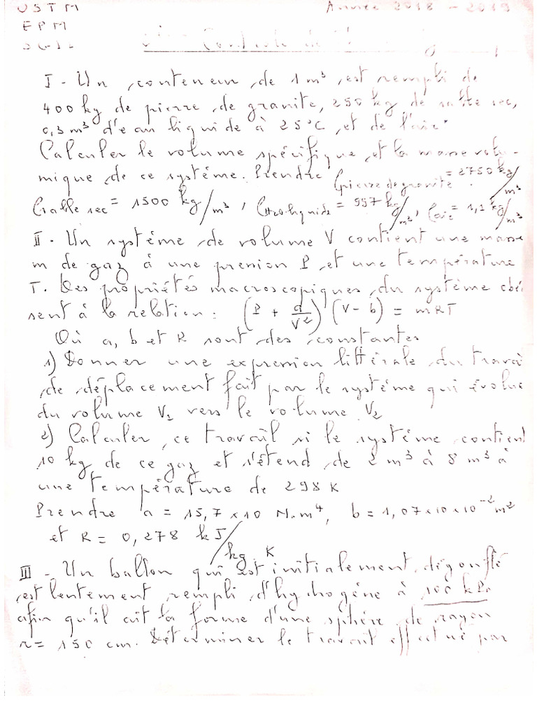 Devoir 2 de Thermo 2018-2019 - 050237 | PDF