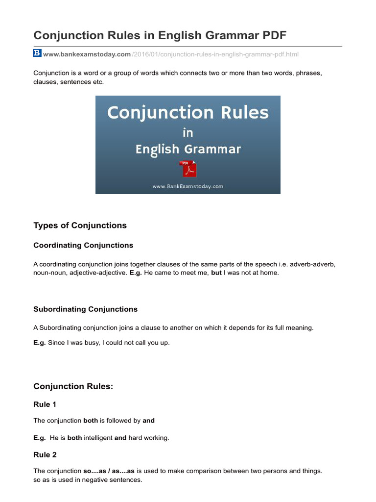 Conjunction Rules in English Grammar PDF | PDF | Language Mechanics ...