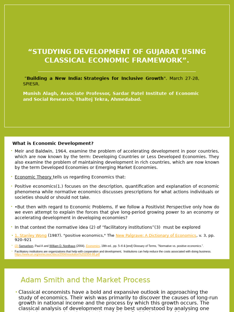 National Seminar Presentation Studying Development of Gujarat Using Classical Economics Ideas of ...