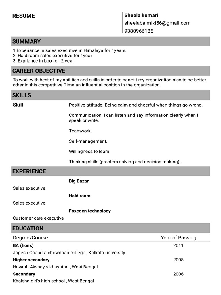 Resume - Shila Kumari - Format2 | PDF