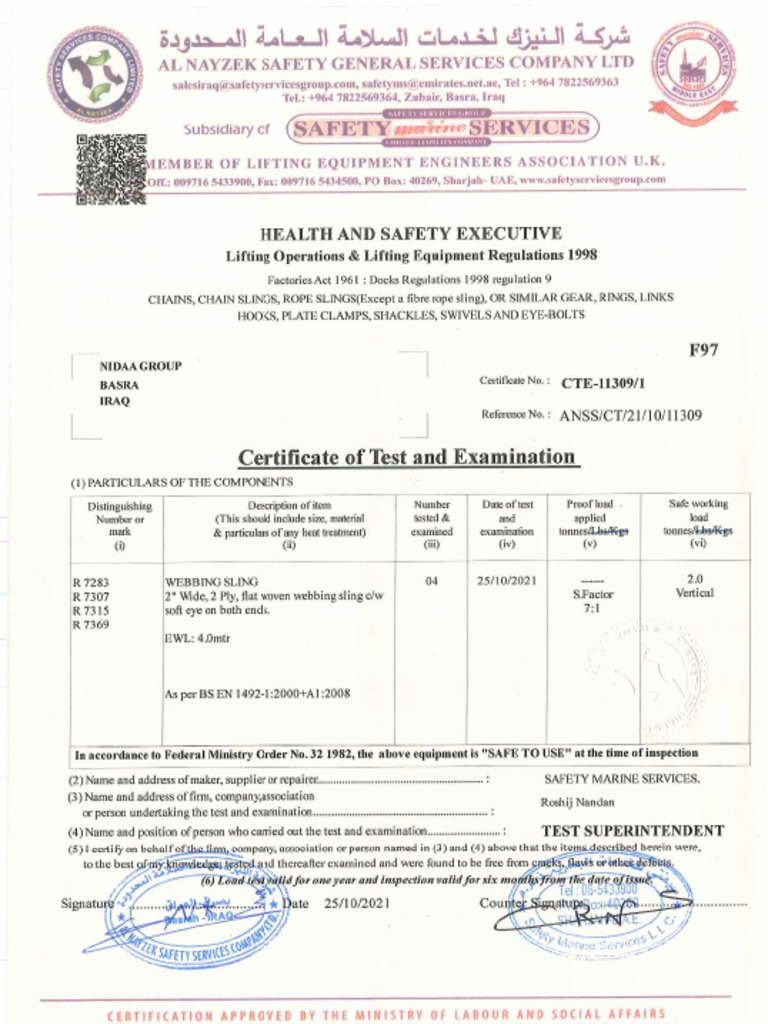 CTE11309-1 Lifting Accessories Certificates | PDF