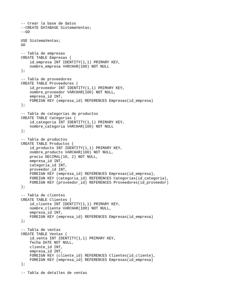 Base de Datos - Sistema - Ventas | PDF | SQL | Datos de computadora