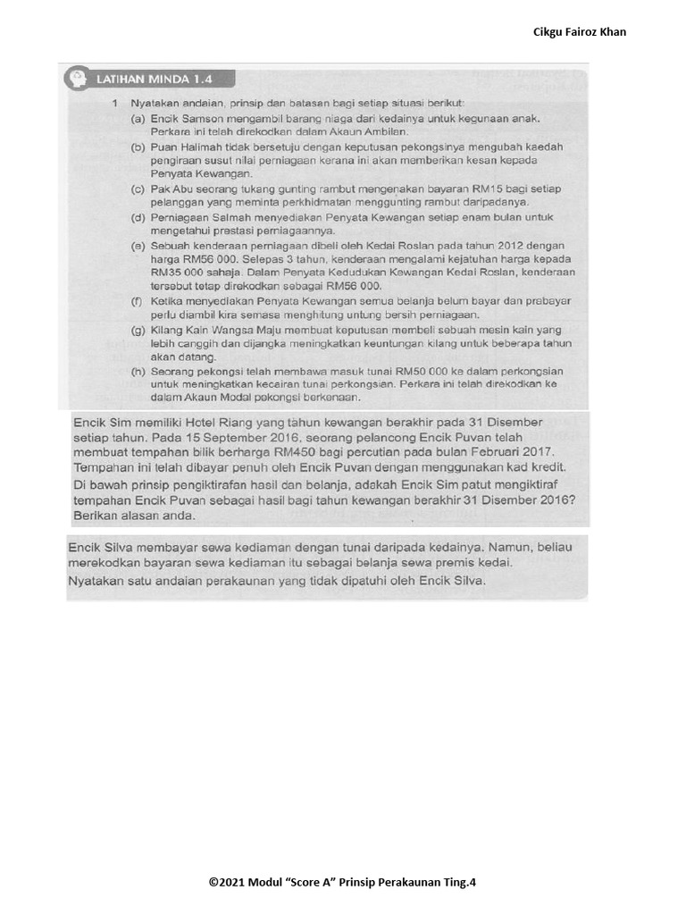 Latihan Bab 1 Pengenalan Kepada Perakaunan | PDF