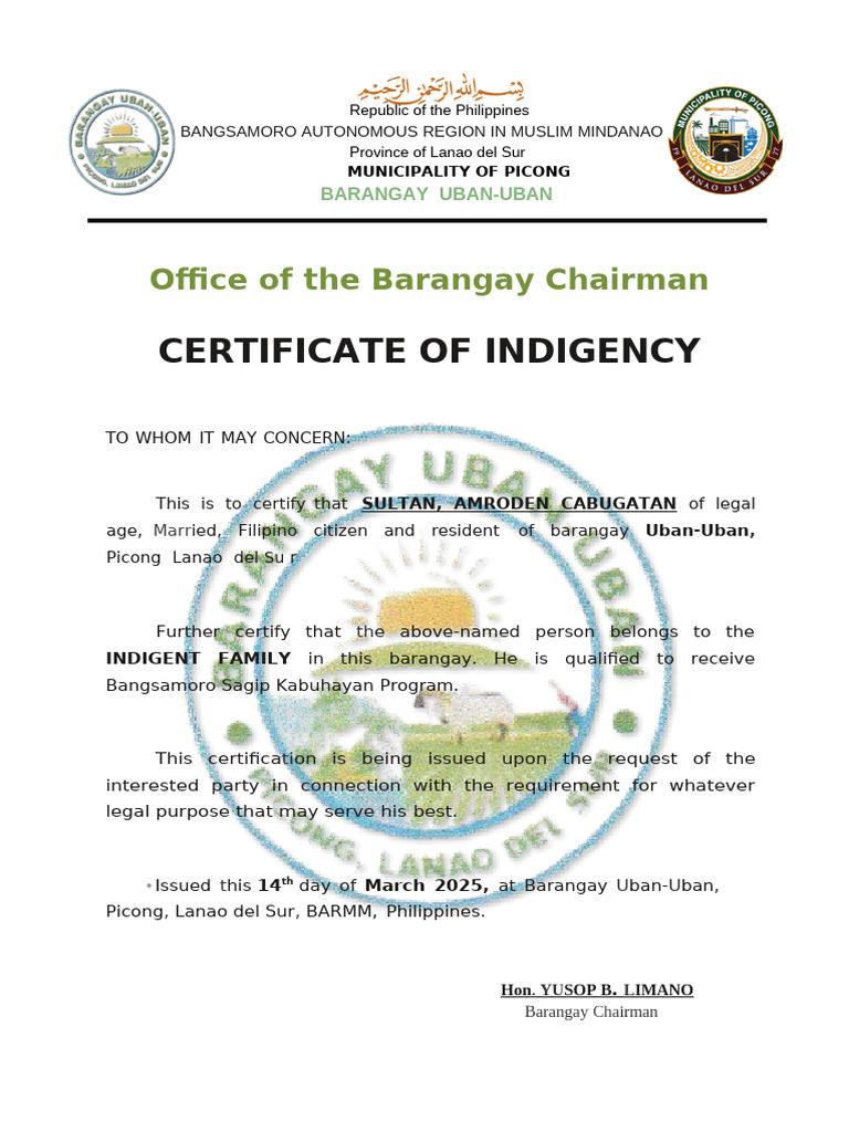 Certificate of Indigency | PDF