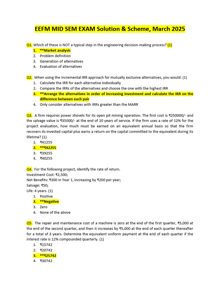 Eefm Midsem Solution & Scheme March 2025 | PDF | Internal Rate Of Return | Interest