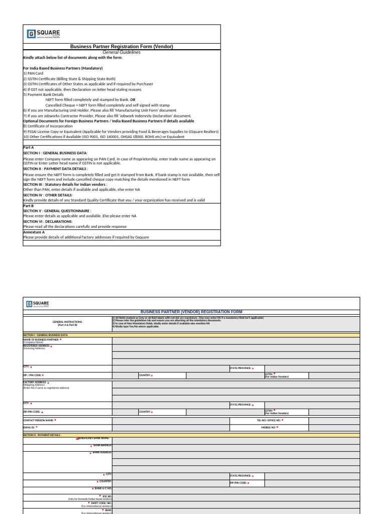 GSquare Vendor Registration Form | PDF | Business