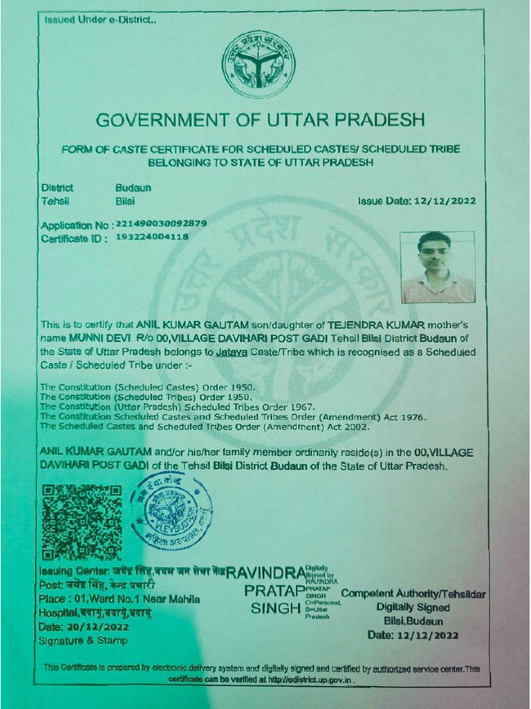 Caste Certificate | PDF