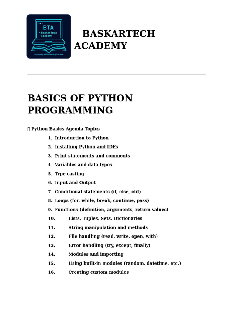 Baskartech Academy Python | PDF | Python (Programming Language) | Control Flow