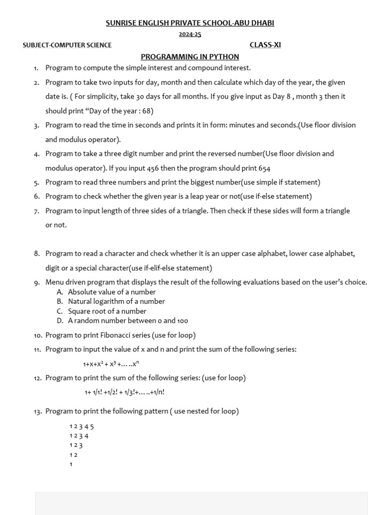 Practicals Programmes 2024-25 | PDF | String (Computer Science) | Computer Programming