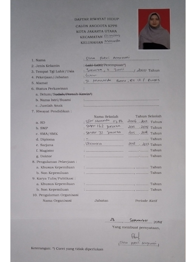 Daftar Riwayat Hidup Kpps | PDF