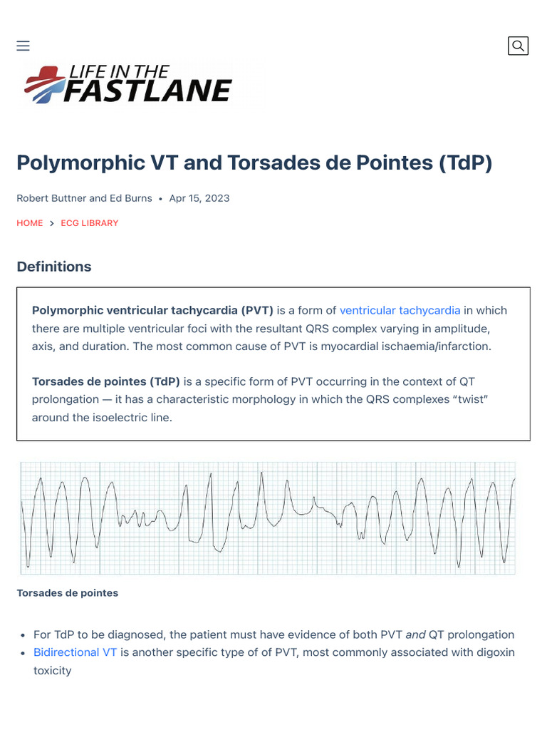 Polymorphic VT and Torsades de Pointes (TDP) - LI | PDF ...