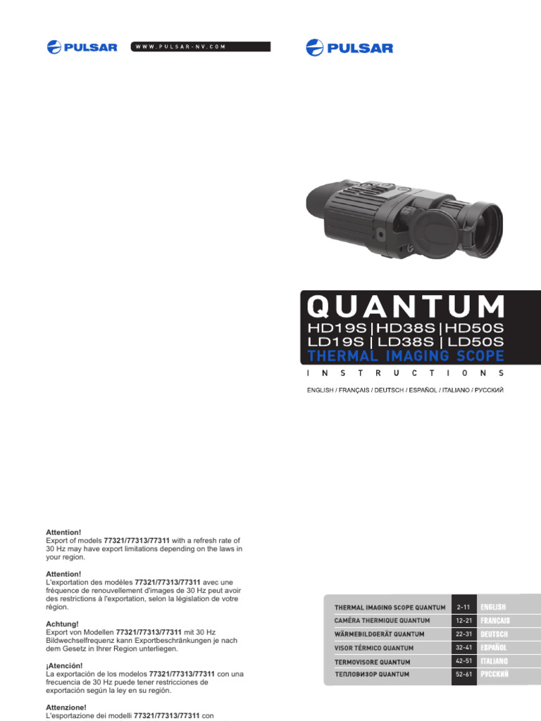 Instructions_PULSAR_Quantum_HD_LD_Thermal_Imaging_Scope_Optics_Trade | PDF