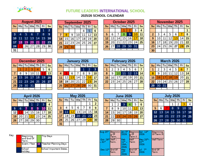 Future Leaders International School Calendar 2025/26 | PDF