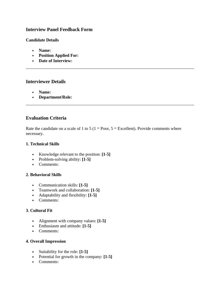 Interview Panel Feedback Form | PDF
