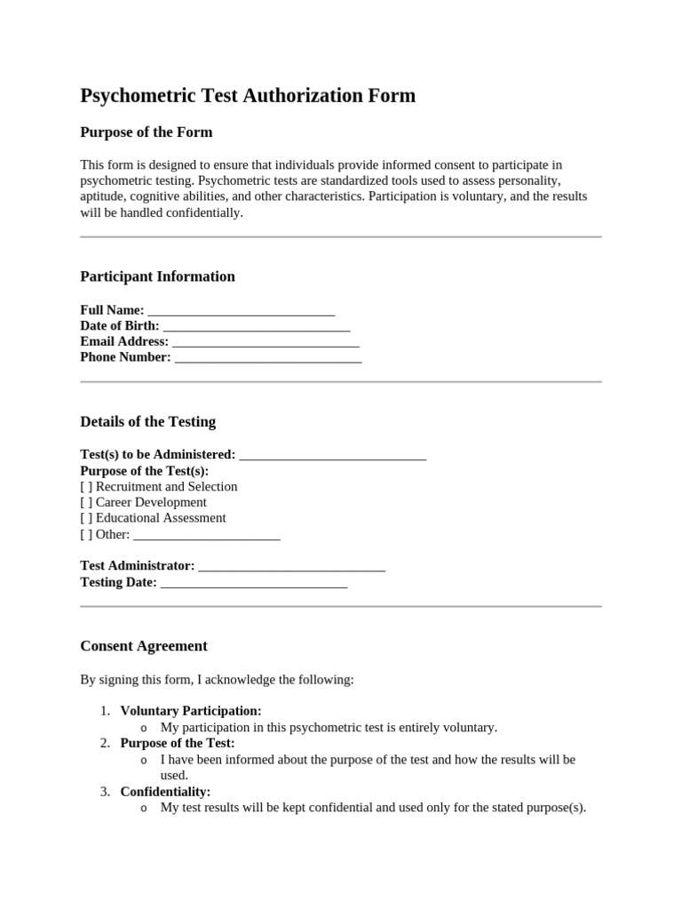 Psychometric Test Authorization Form | PDF | Psychometrics | Consent