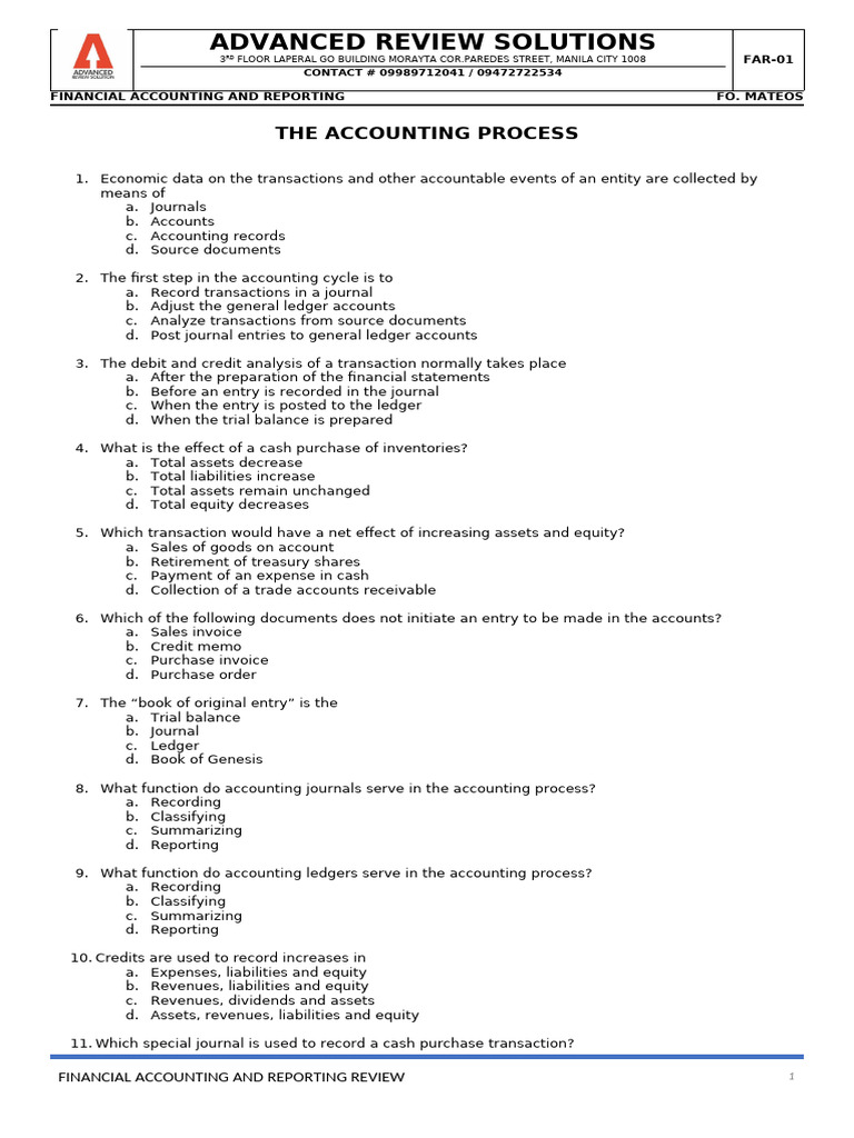 Financial Accounting Review Questions | PDF | Debits And Credits | Money