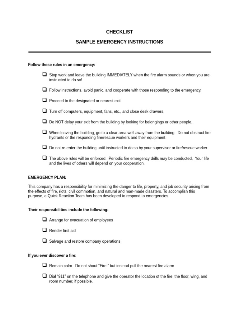 Checklist - Emergency Procedures | PDF
