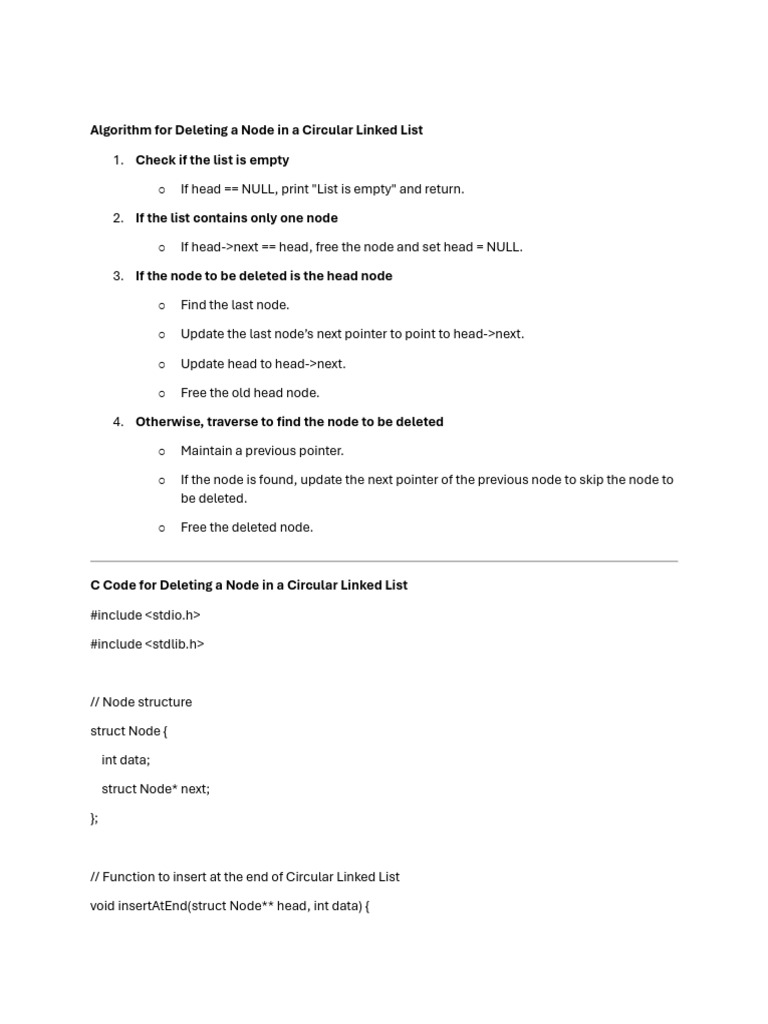 Algorithm For Deleting A Node In A Circular Linked List Pdf Pointer Computer Programming
