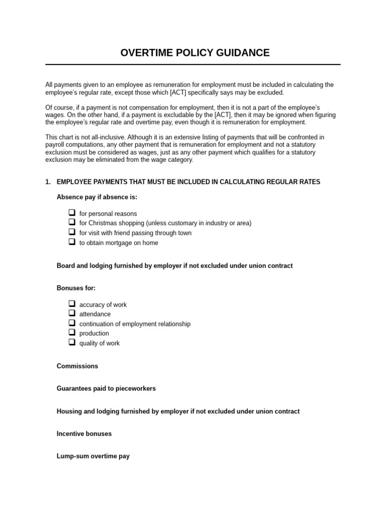 Overtime Policy Guidance Document | PDF | Employment | Overtime