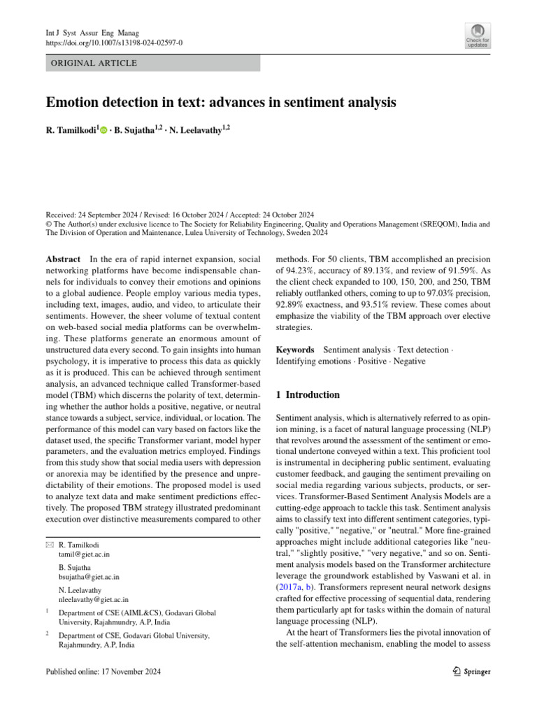 Emotion Detection in Text Advances in Sentiment Analysis | PDF ...