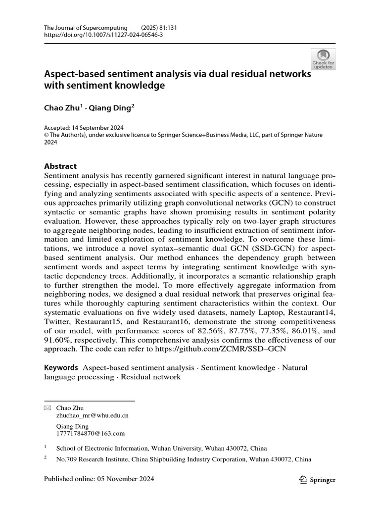 Aspect‑Based Sentiment Analysis via Dual Residual Networks | PDF | Syntax | Semantics