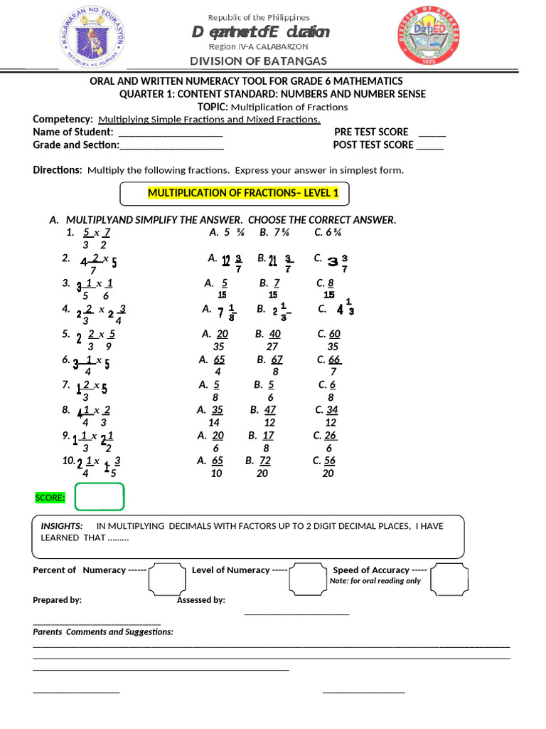 Grade 6 Multiplying Fractions Tool | PDF | Multiplication | Arithmetic