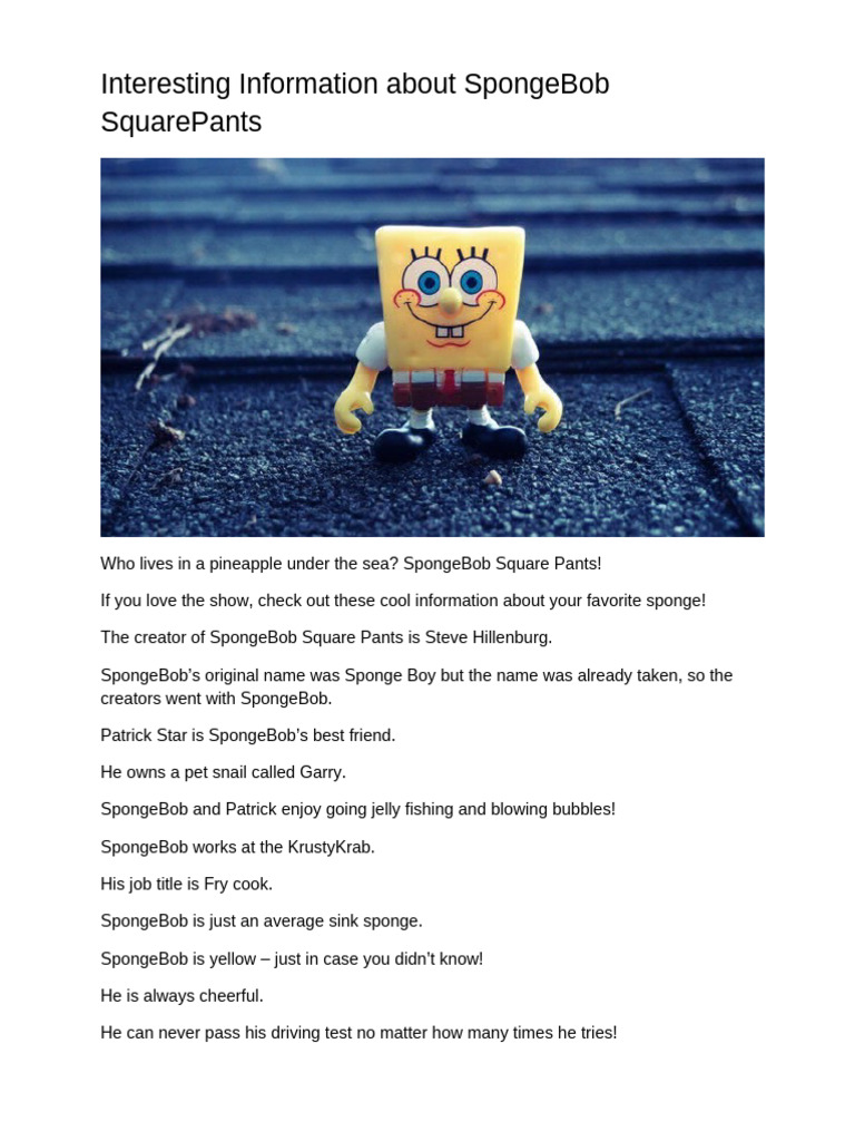 Interesting Information About SpongeBob SquarePants | PDF