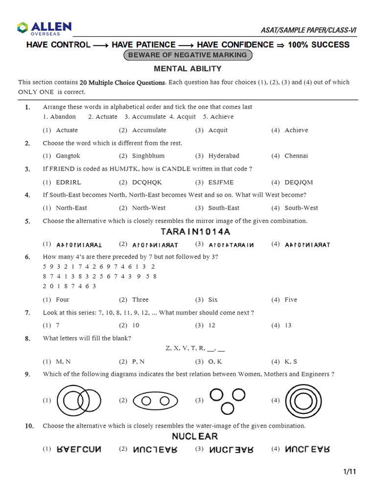 ASAT Overseas Sample Paper Class-VI | PDF | Rock (Geology) | Carbon