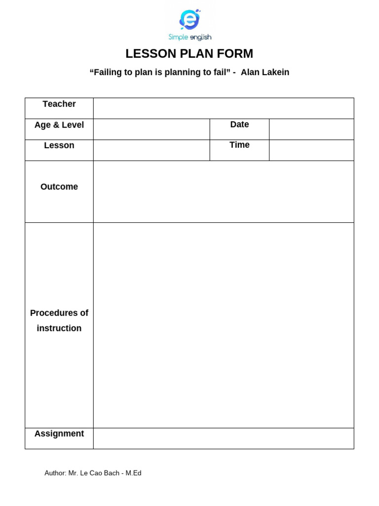Lesson Plan Form | PDF