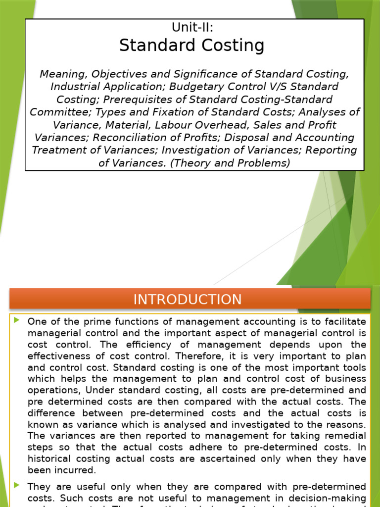 Unit-II Standard Costing | PDF | Cost Accounting | Labour Economics
