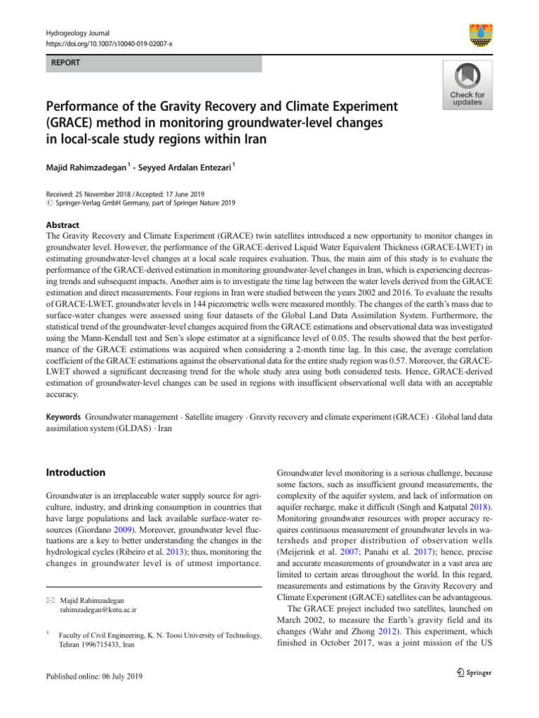 GRACE Method for Groundwater Monitoring | PDF | Groundwater | Earth ...