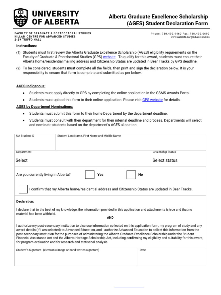 Ages Student Declaration Form | PDF