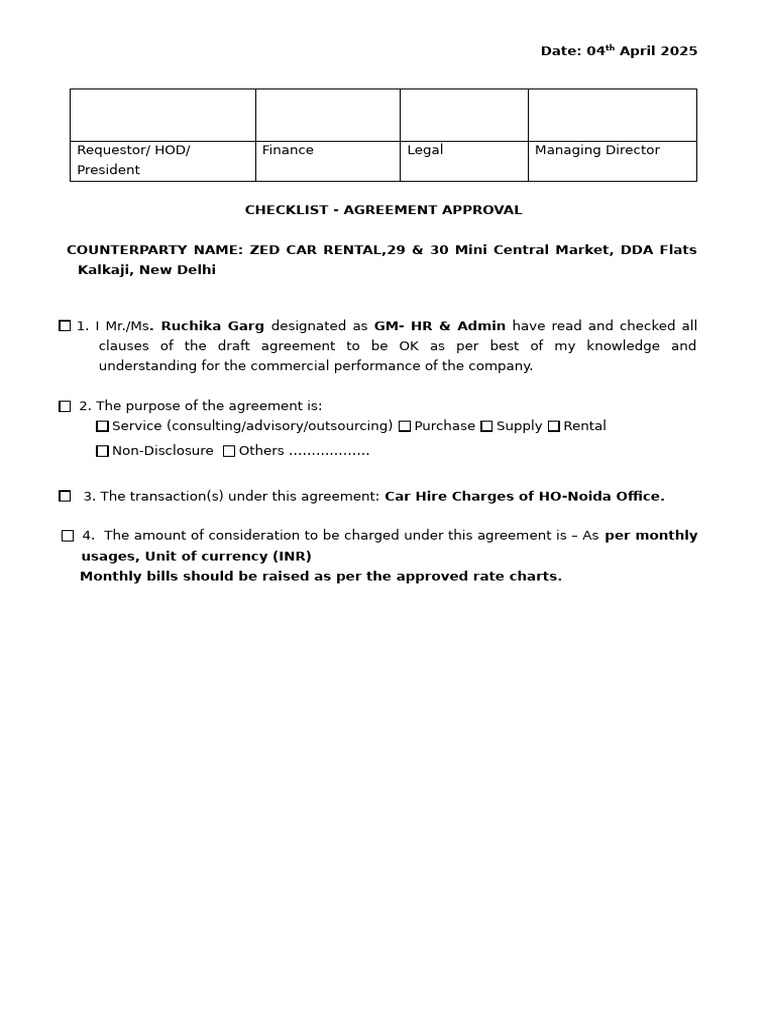 Checklist Agreement Approval | PDF | Bribery | Private Law