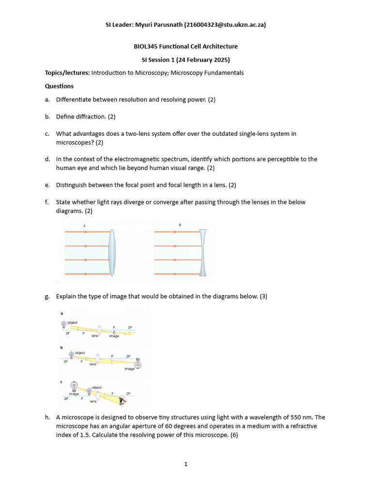 Microscopy Fundamentals and Calculations | PDF