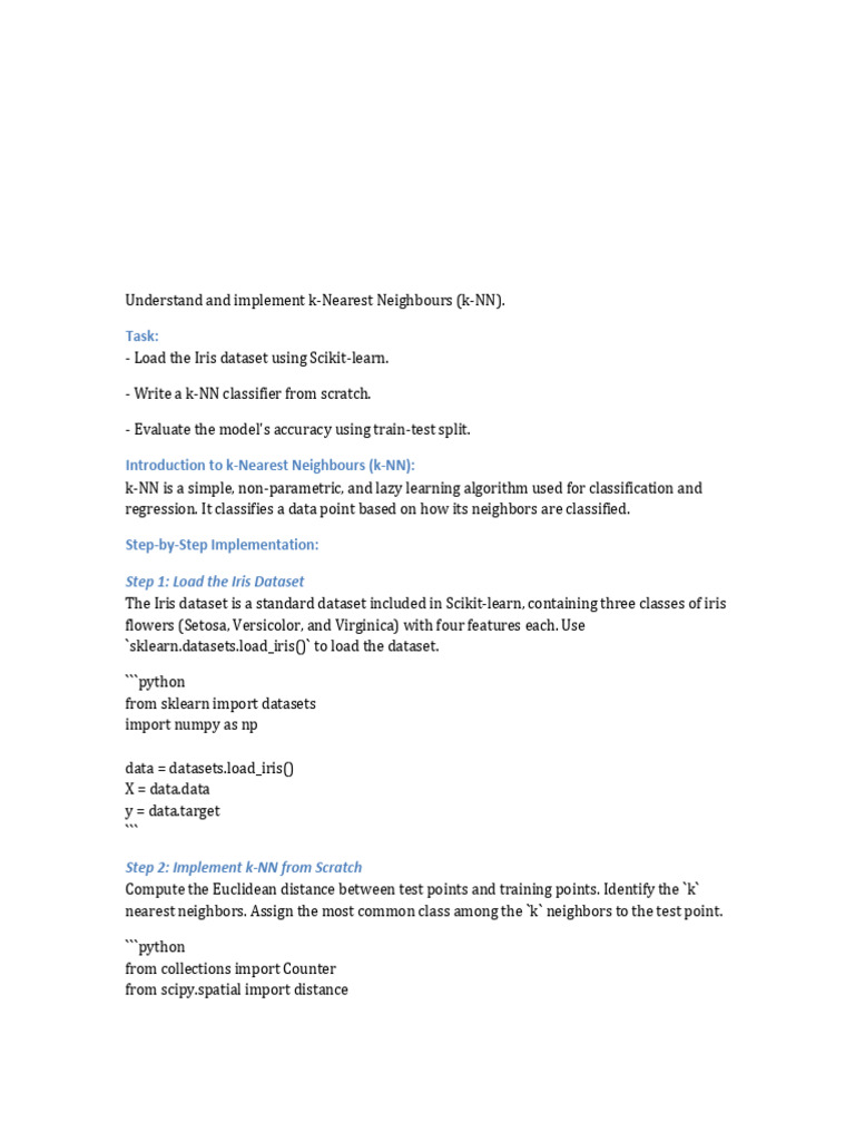 Lab 10 - Manual and Assignment On KNN | PDF | Algorithms And Data Structures | Machine Learning