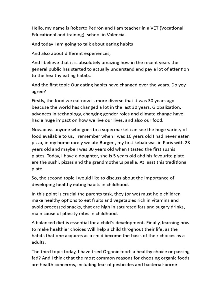 monologue eating habits | PDF | Organic Foods | Diet (Nutrition)