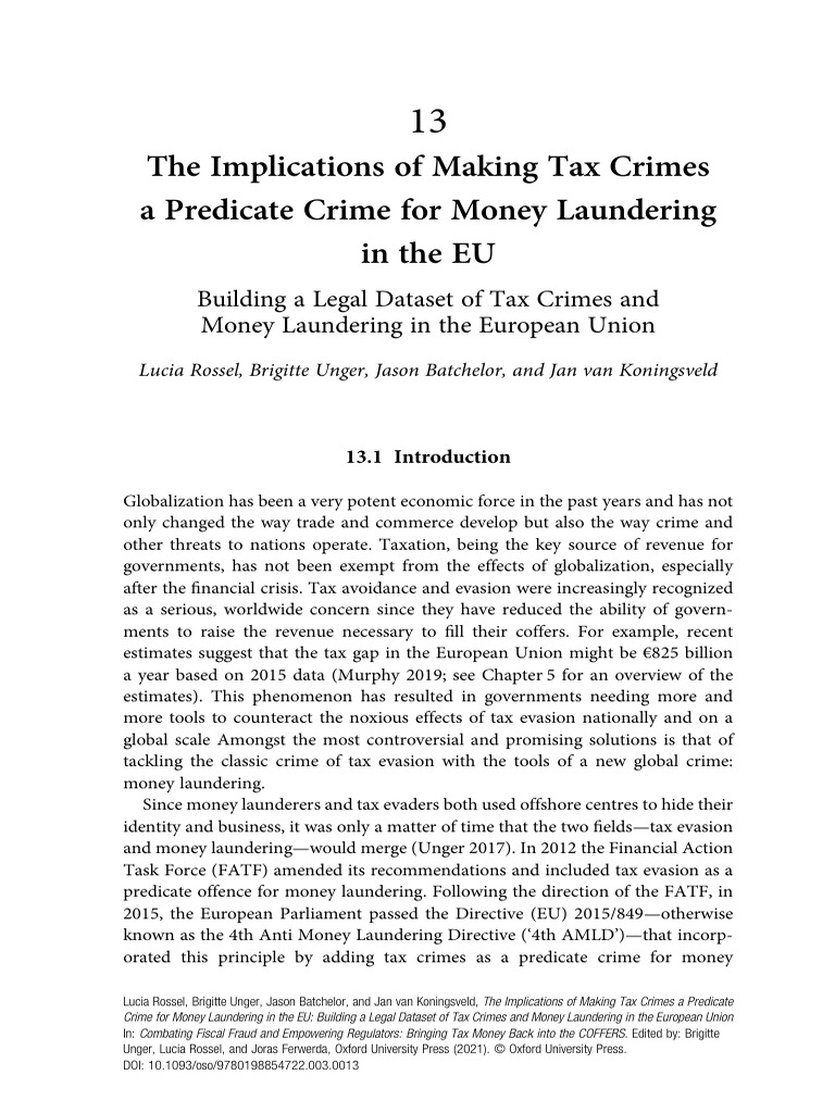 The Implications of Making Tax Crimes A Predicate Crime For Money ...