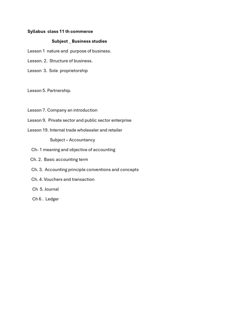 Syllabus Class 11 TH Commerce Subject - Business Studies | PDF
