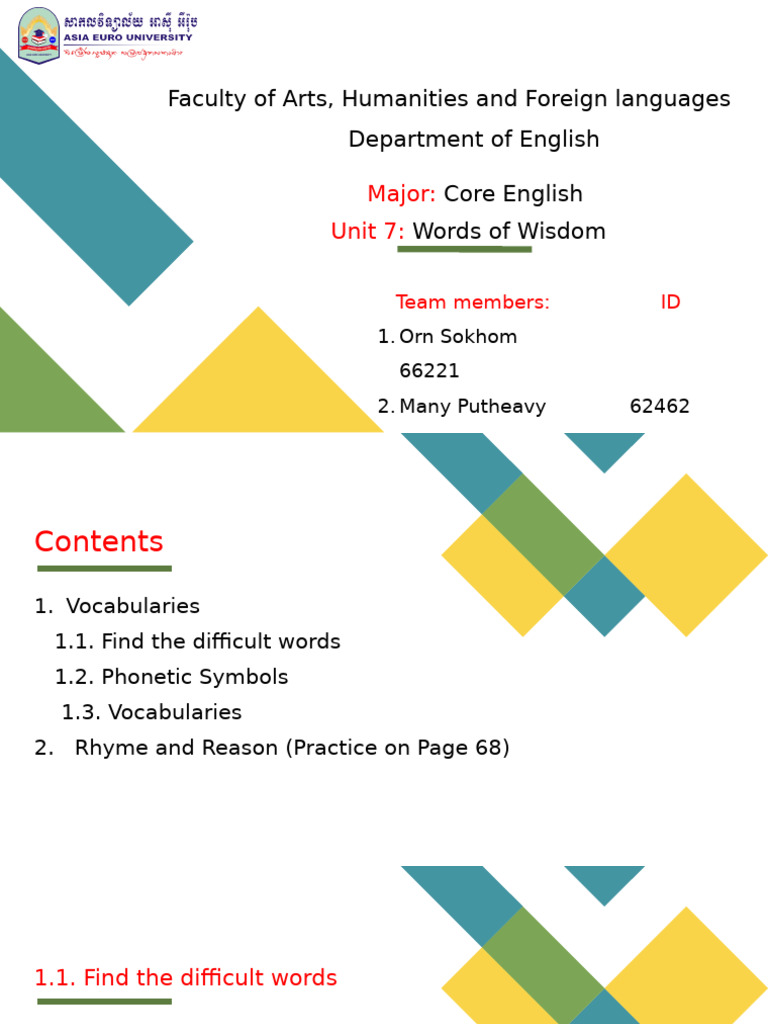 Slide Unit7 Vocabularies | PDF | Part Of Speech | English Language