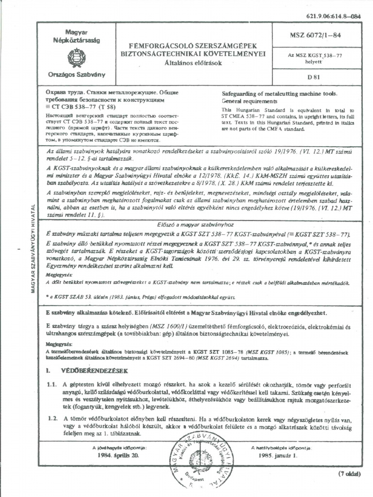 MSZ 6072 - 1-84 | PDF
