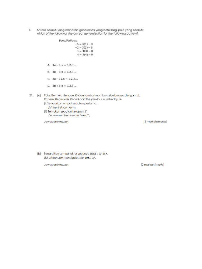 Latihan Word Problems (T2, B1) | PDF