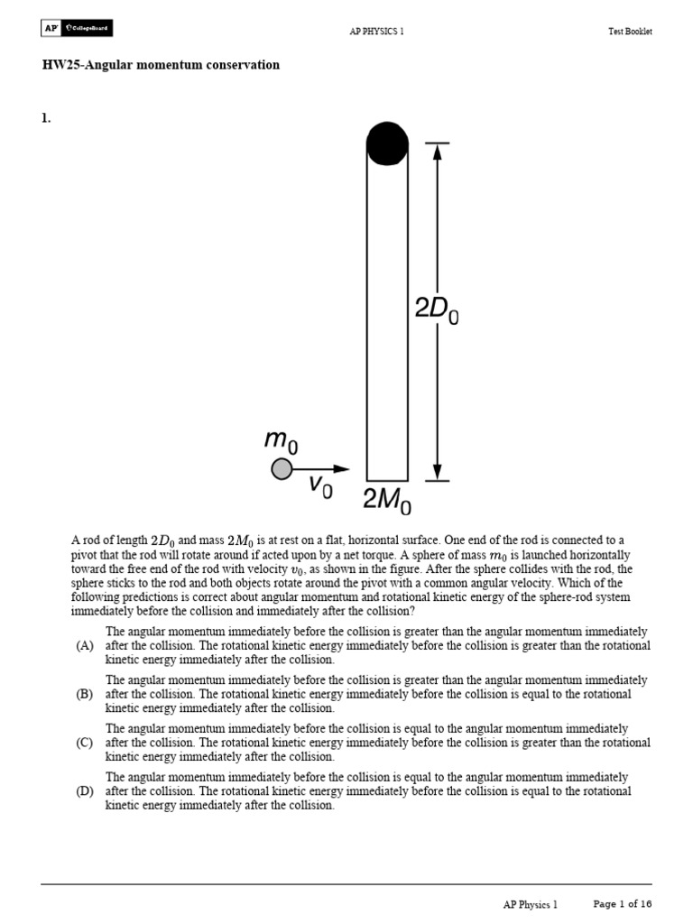 HW25-Angular Momentum Conservation | PDF | Rotation Around A Fixed Axis | Angular Momentum
