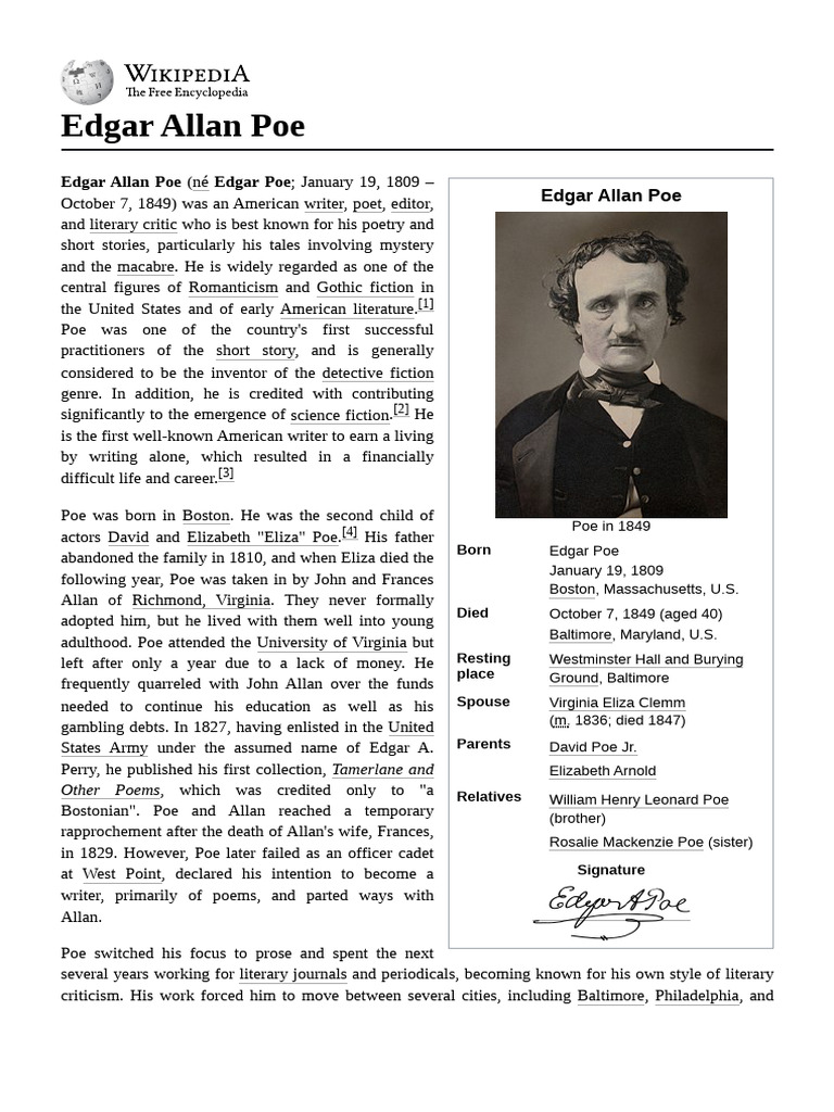 Edgar Allan Poe: Life and Legacy | PDF | Edgar Allan Poe