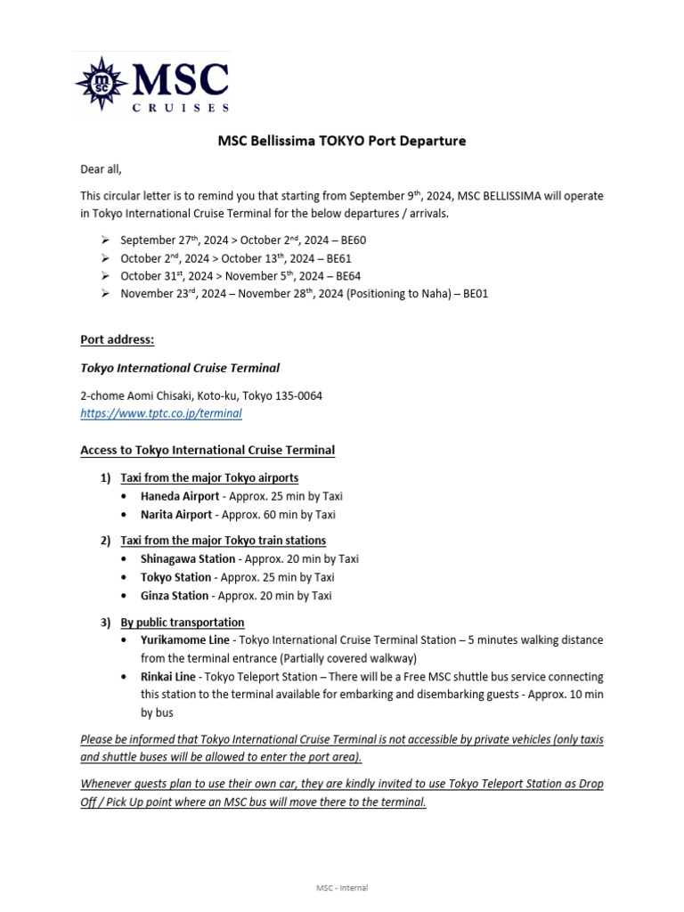 2024.08.01 Tokyo International Cruise Terminal Letter 2.0 | PDF