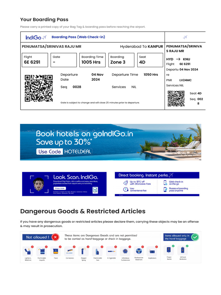 Boarding Pass for Flight 6E 6291 | PDF