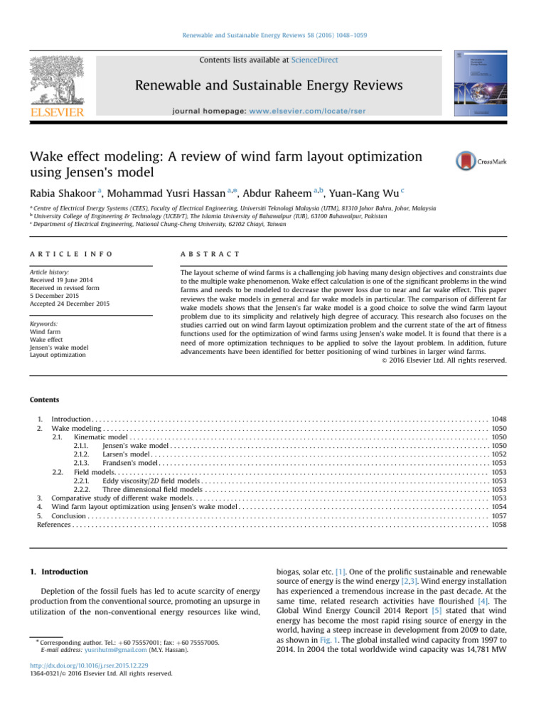 Wake Effect Modeling - A Review of Wind Farm Layout Optimization | PDF | Mathematical ...