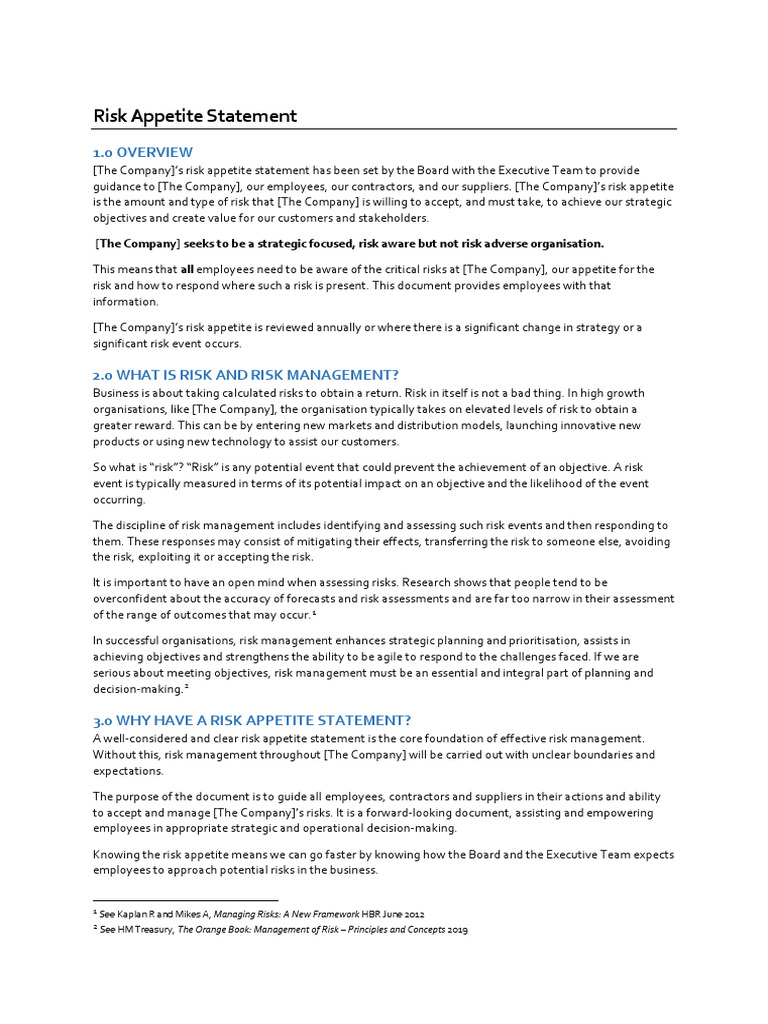 Risk Appetite Statement_1 | PDF | Risk | Risk Management