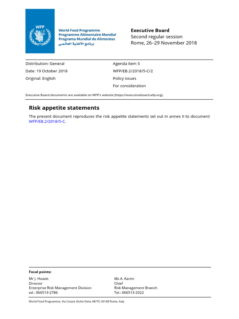 WFP-Risk Appetite Statements | PDF | World Food Programme | Risk