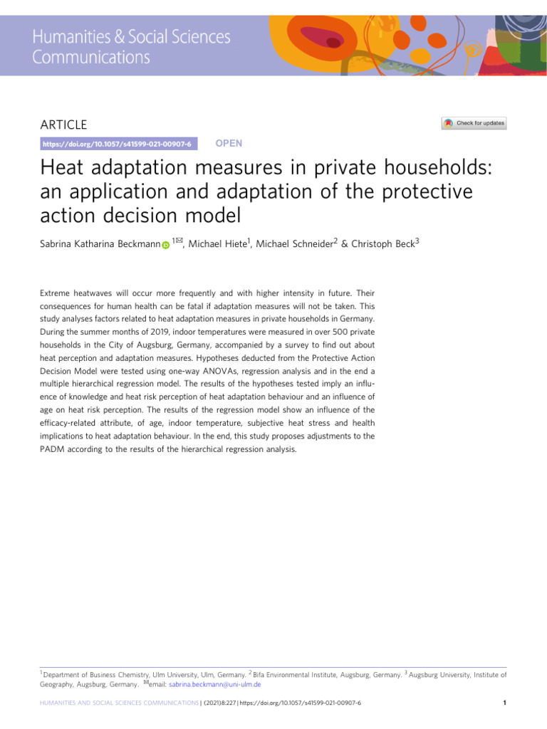 Beckamnn 2021 Heat Adaptation | PDF | Risk | Heat Wave